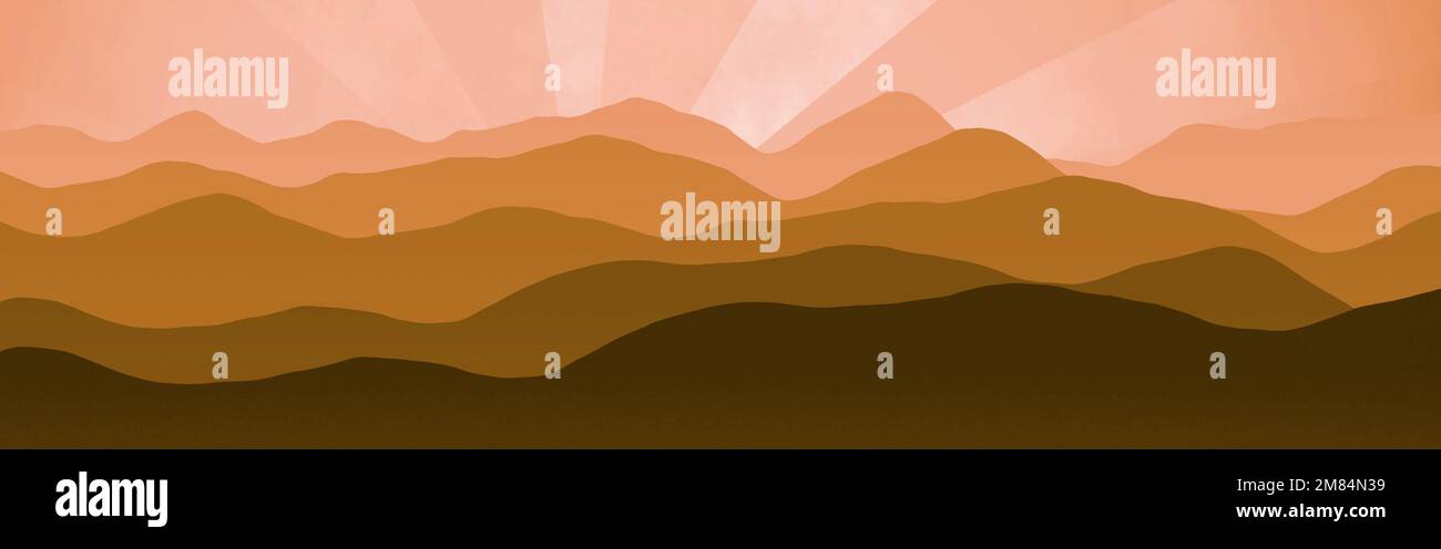 cute hills in sunrise computer art backdrop illustration Stock Photo ...