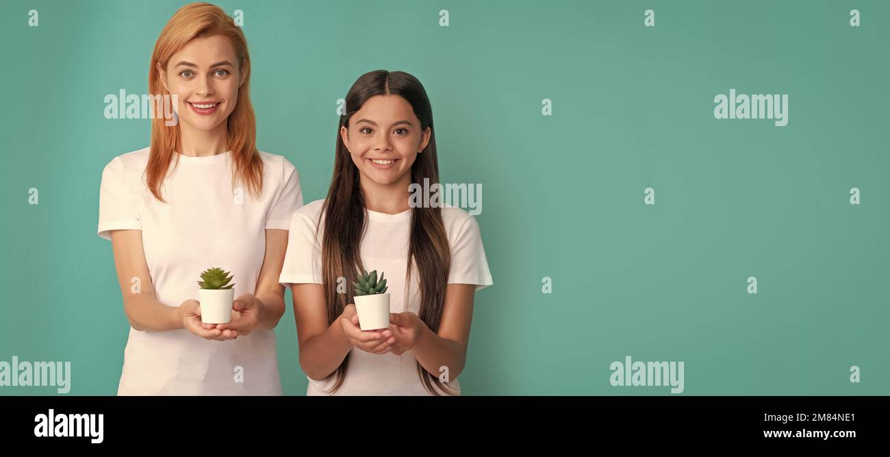 Mother and daughter child banner, copy space, isolated background ...