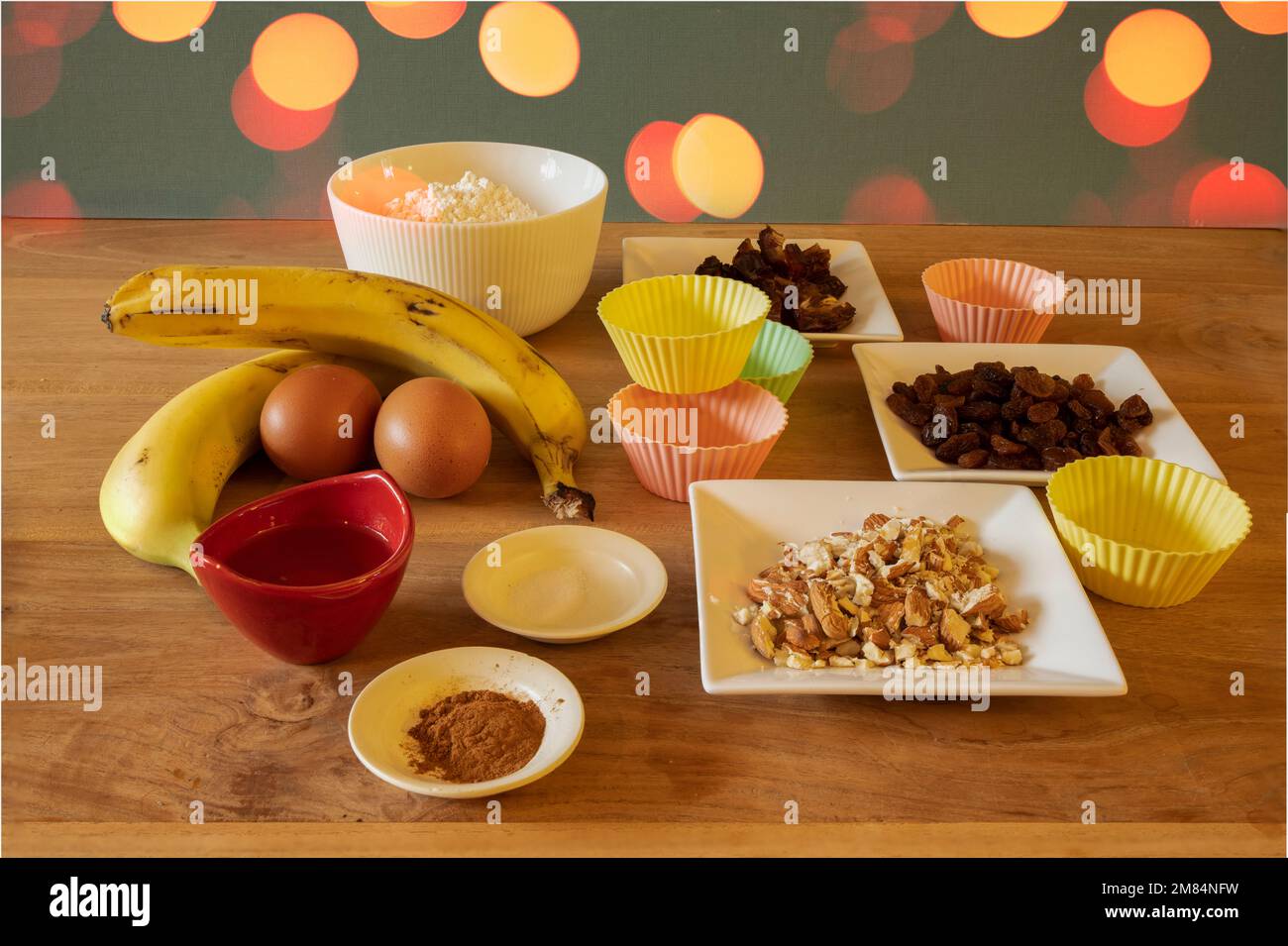 counter top full of ingredients for making cupcakes Stock Photo - Alamy