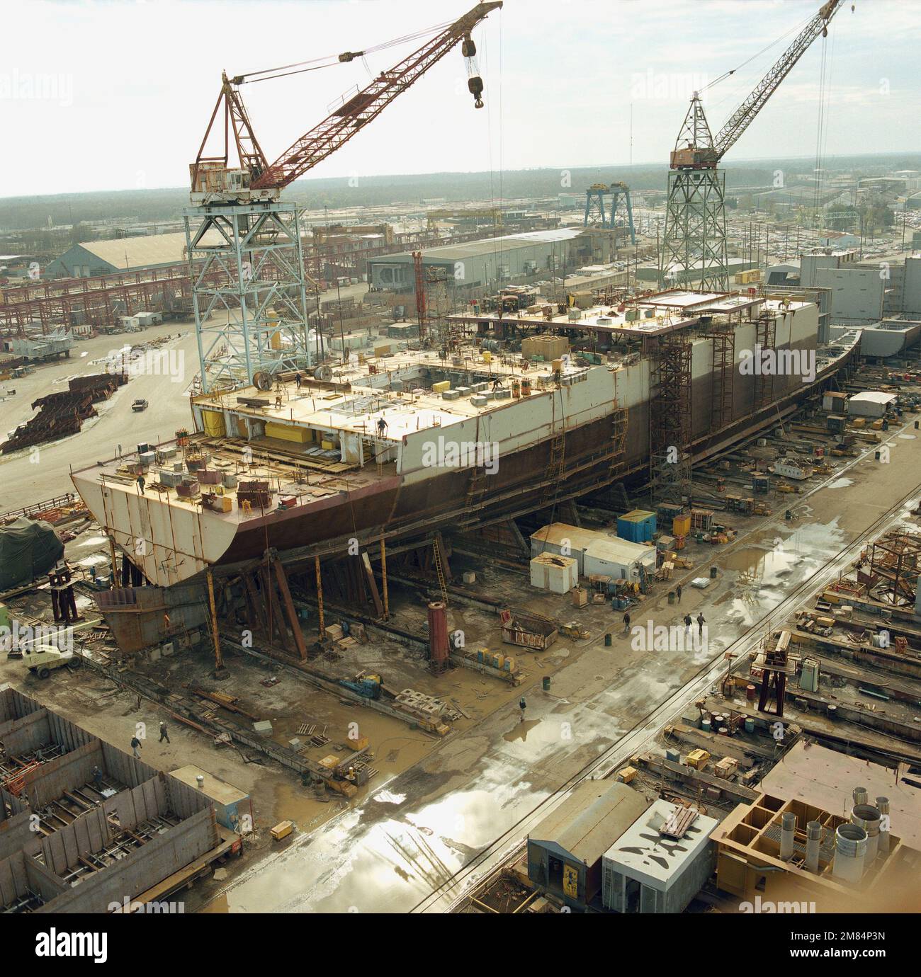 An elevated view, aft lookin forward, of the Henry J. Kaiser class ...