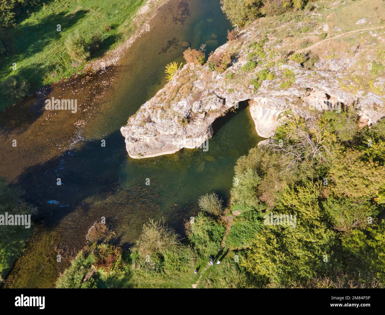 Amazing Aerial view of Vit river, passing near village of Aglen, Lovech ...