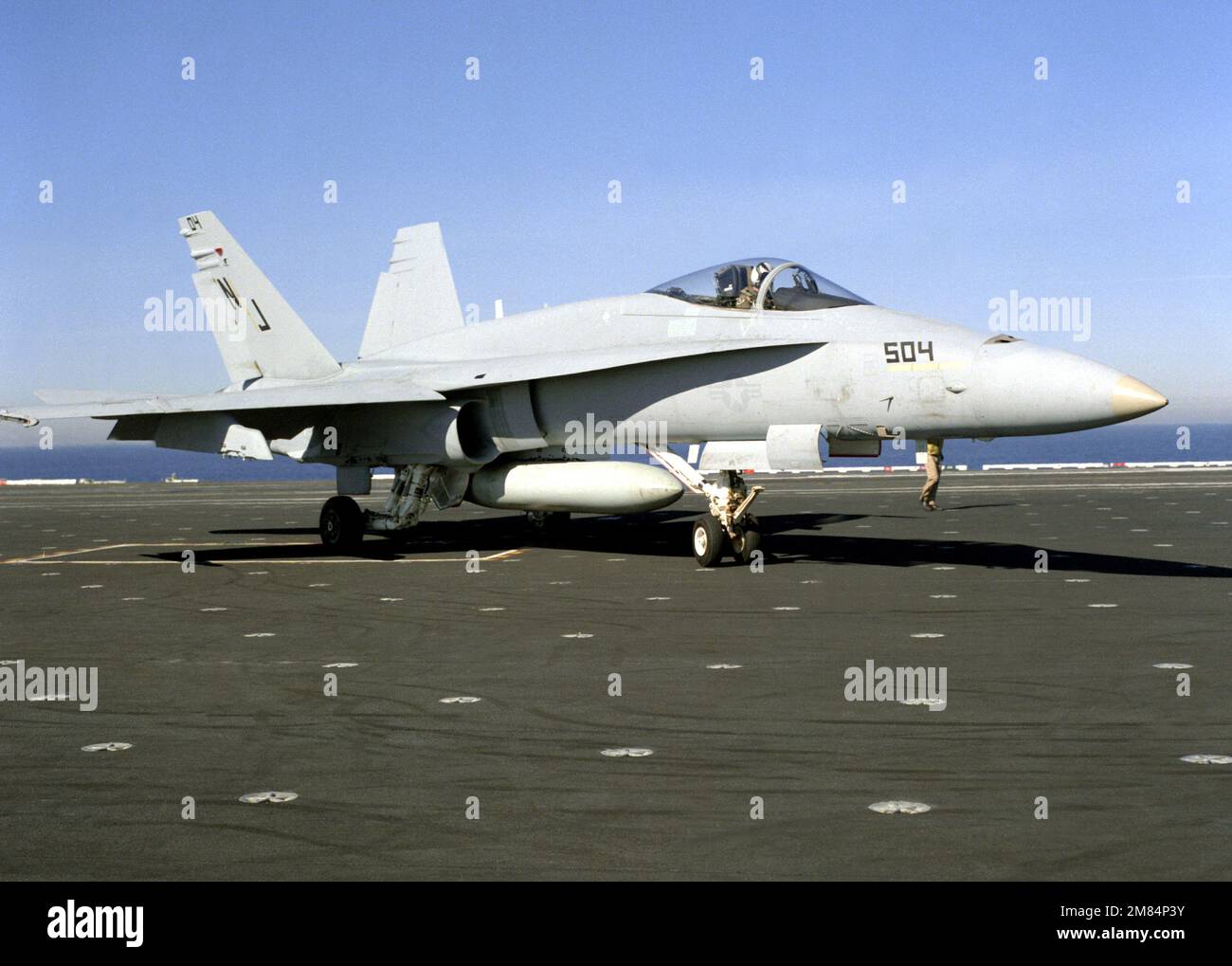 An F/A-18A Hornet aircraft of Fighter Squadron 125 (VFA-125) taxis on ...