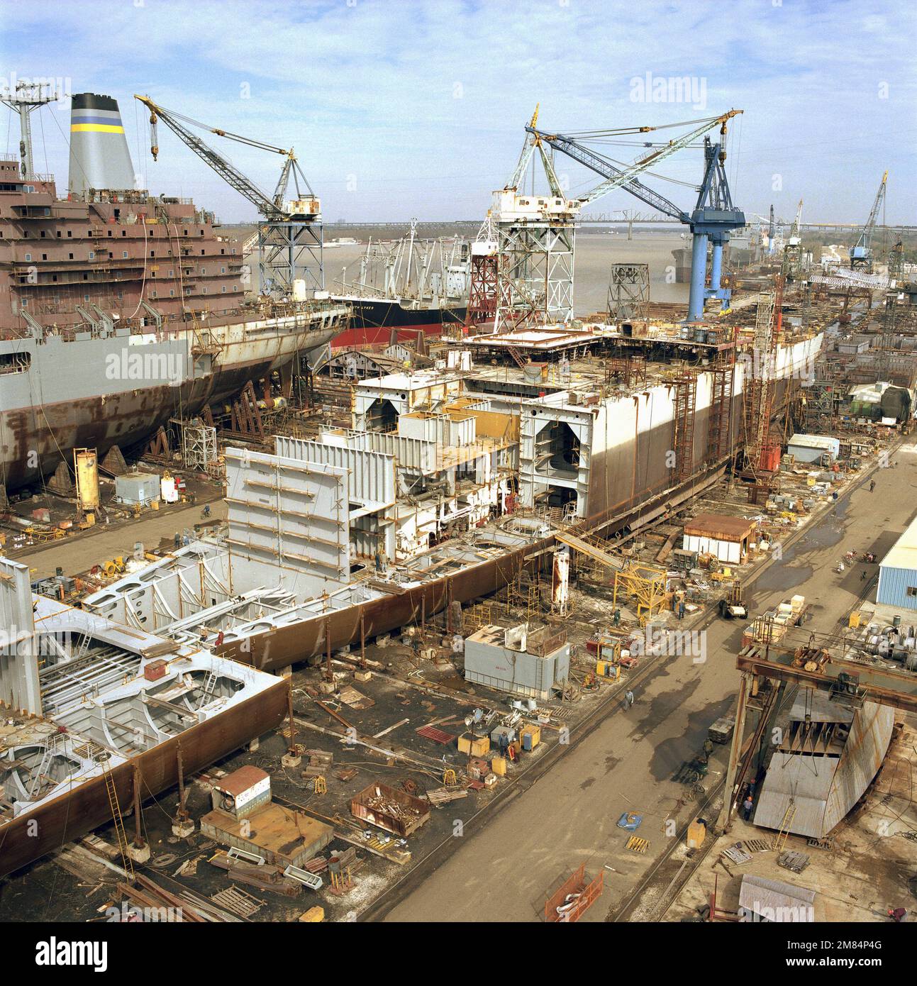 An elevated view, forward looking aft, of the Henry J. Kaiser class ...
