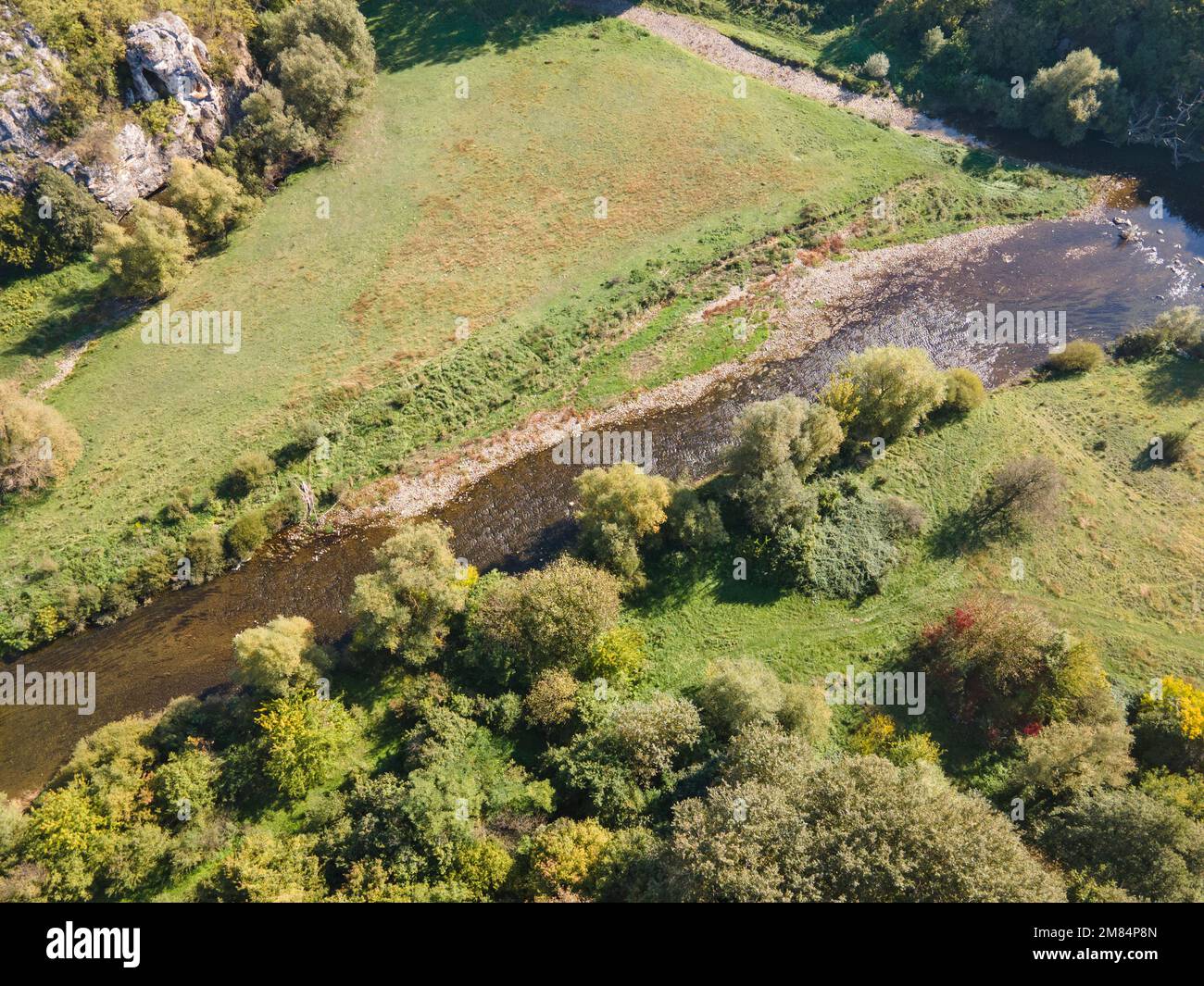 Amazing Aerial view of Vit river, passing near village of Aglen, Lovech ...