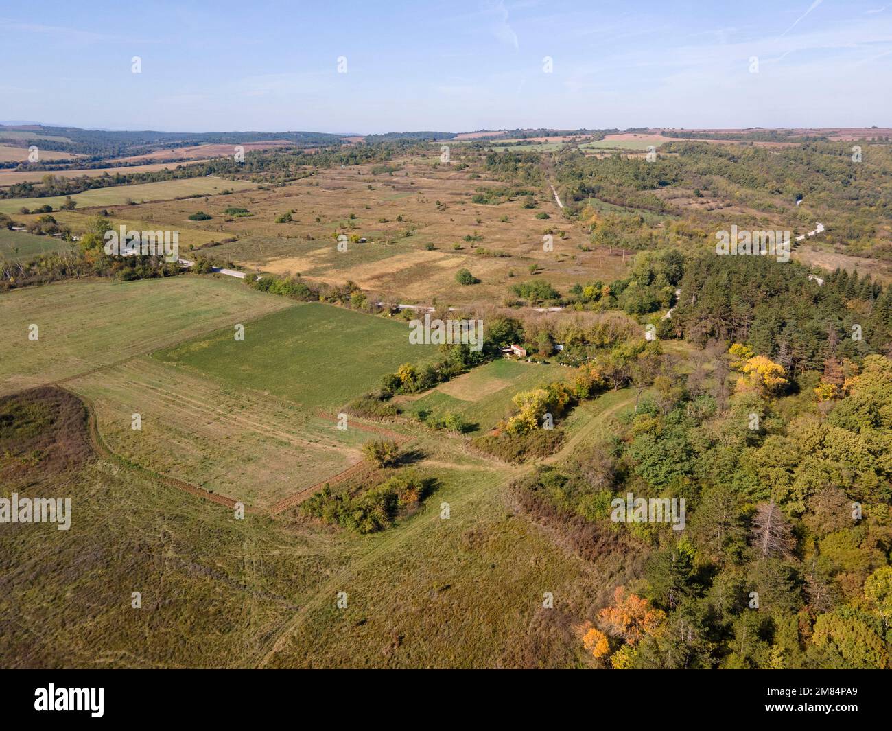 Amazing Aerial view of Vit river, passing near village of Aglen, Lovech ...