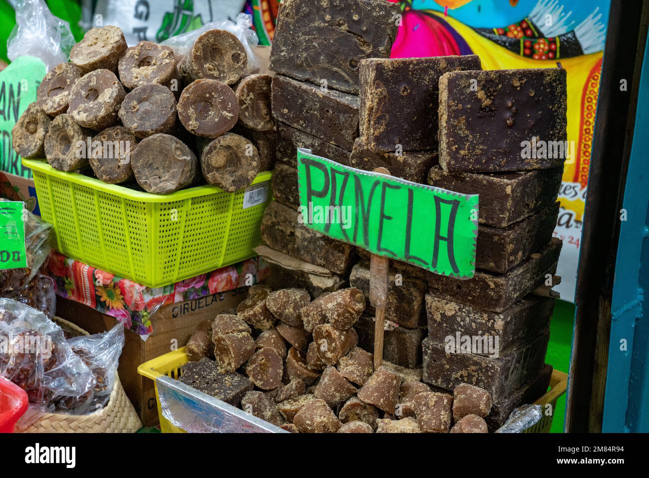 Panelas or blocks of brown sugar for sale in the Benito Juarez Market ...