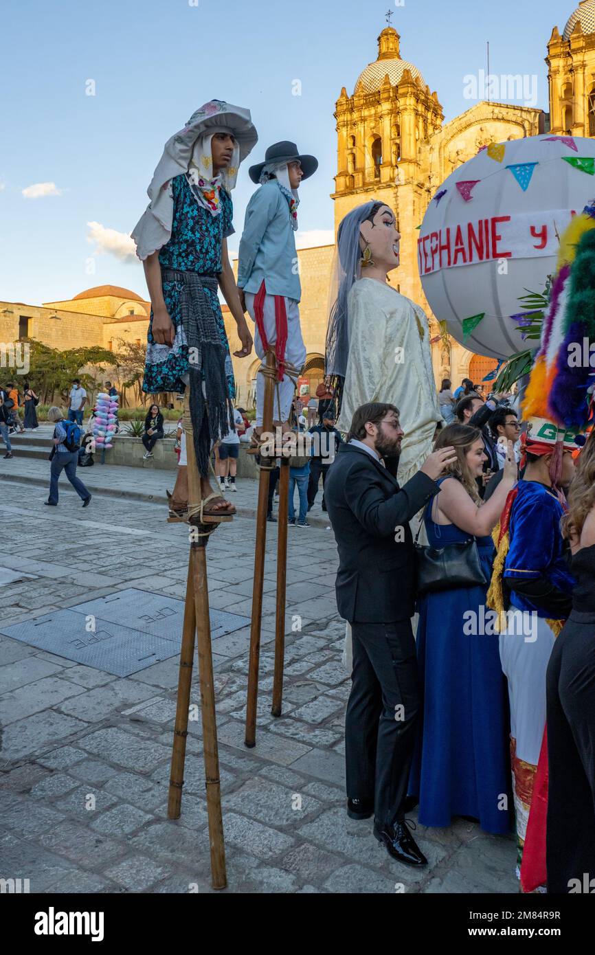 Zancudos De Zaachila Stilt Dancers In A Wedding Party On The Street In