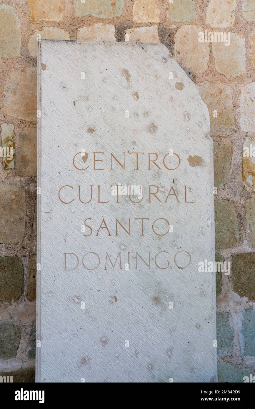 Engraved stone sign in front of the Museum of Cultures of Oaxaca ...