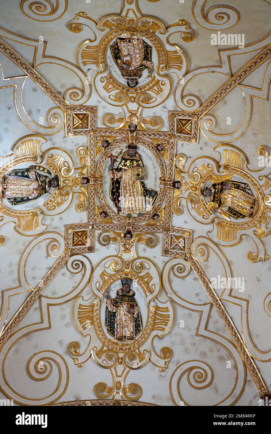 Ornately decorated ceiling dome with religious art in the former ...