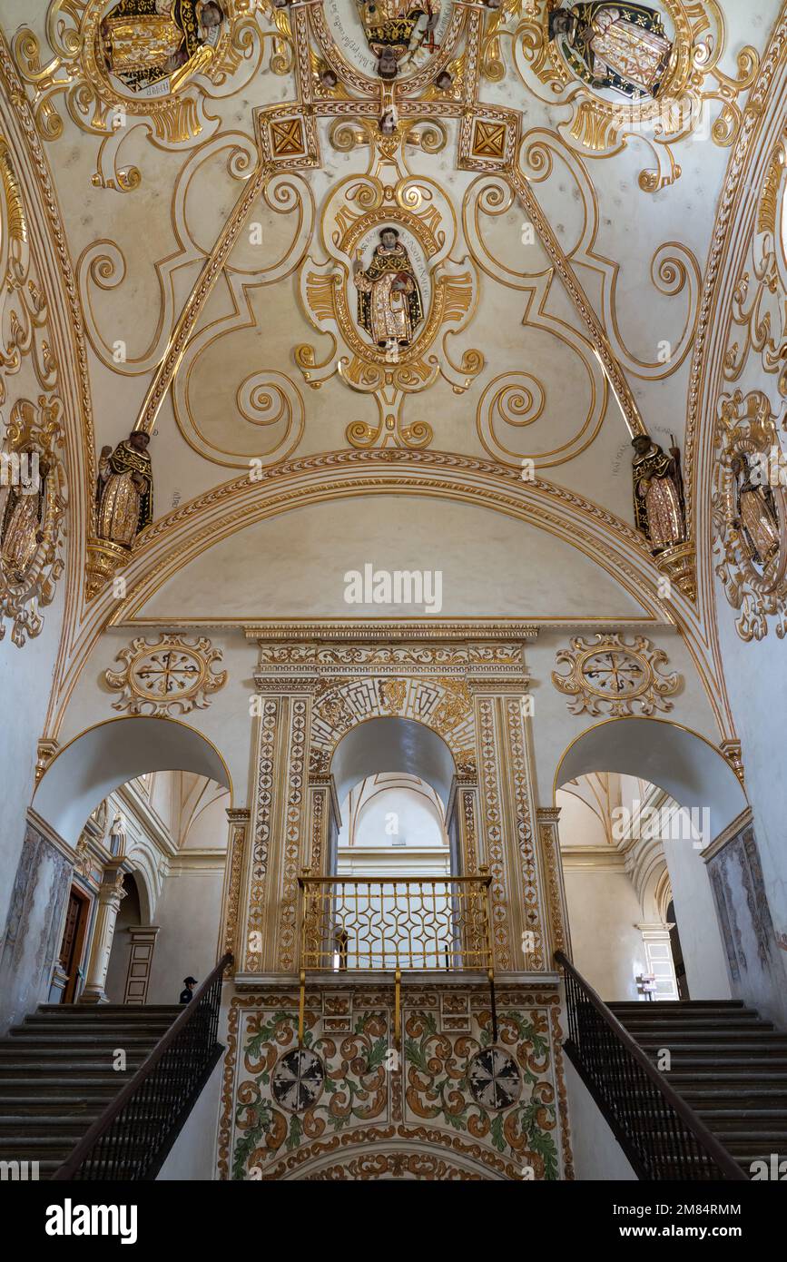 Ornately decorated ceiling dome with religious art in the former ...