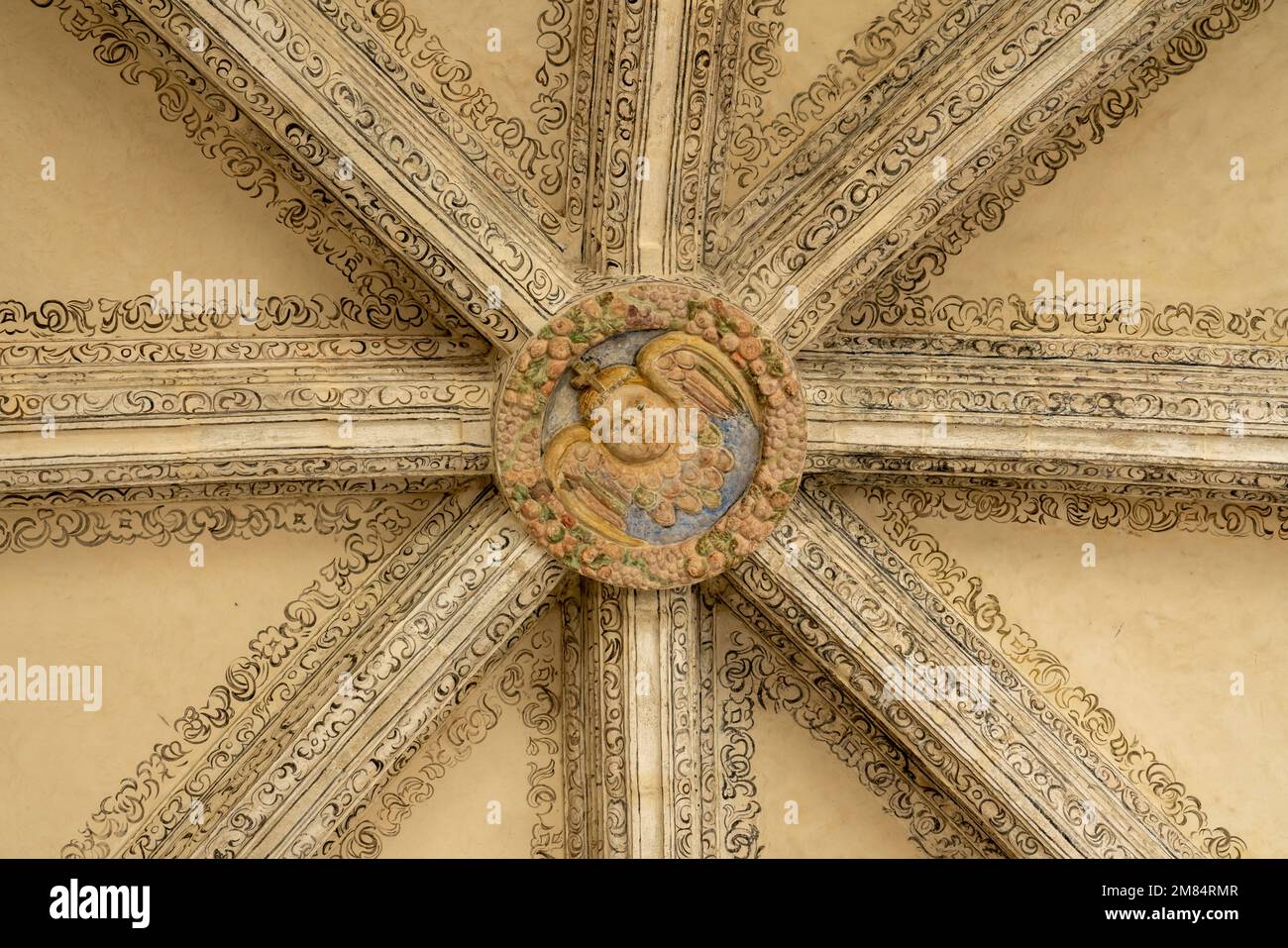 Frescos & ceiling boss in the former convent of Santo Domingo, now the ...