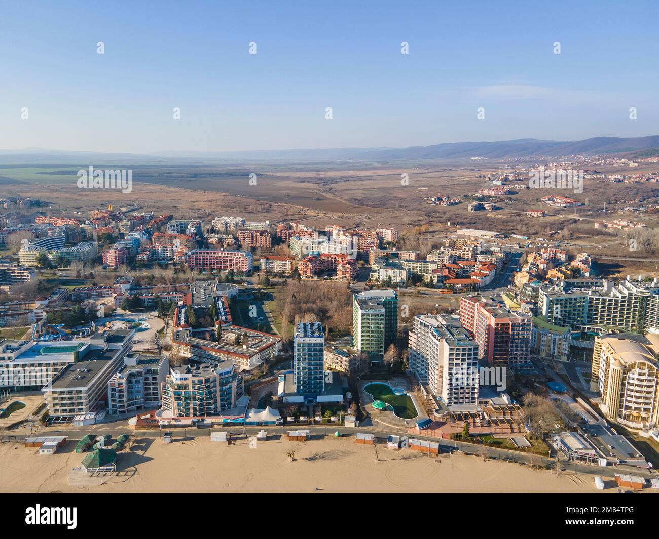 SUNNY BEACH, BULGARIA - DECEMBER 26, 2022: Amazing Aerial view of ...