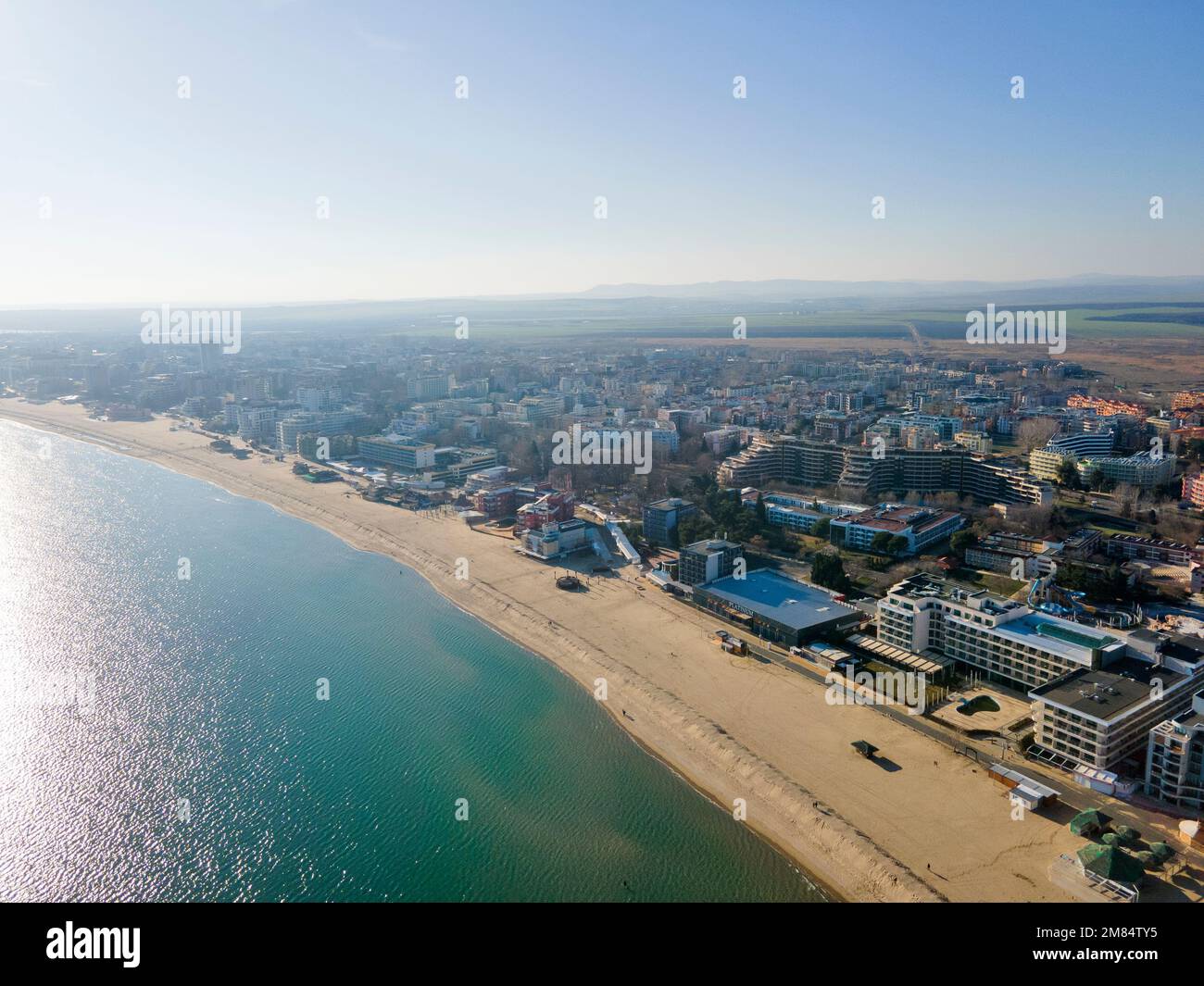 SUNNY BEACH, BULGARIA - DECEMBER 26, 2022: Amazing Aerial view of ...