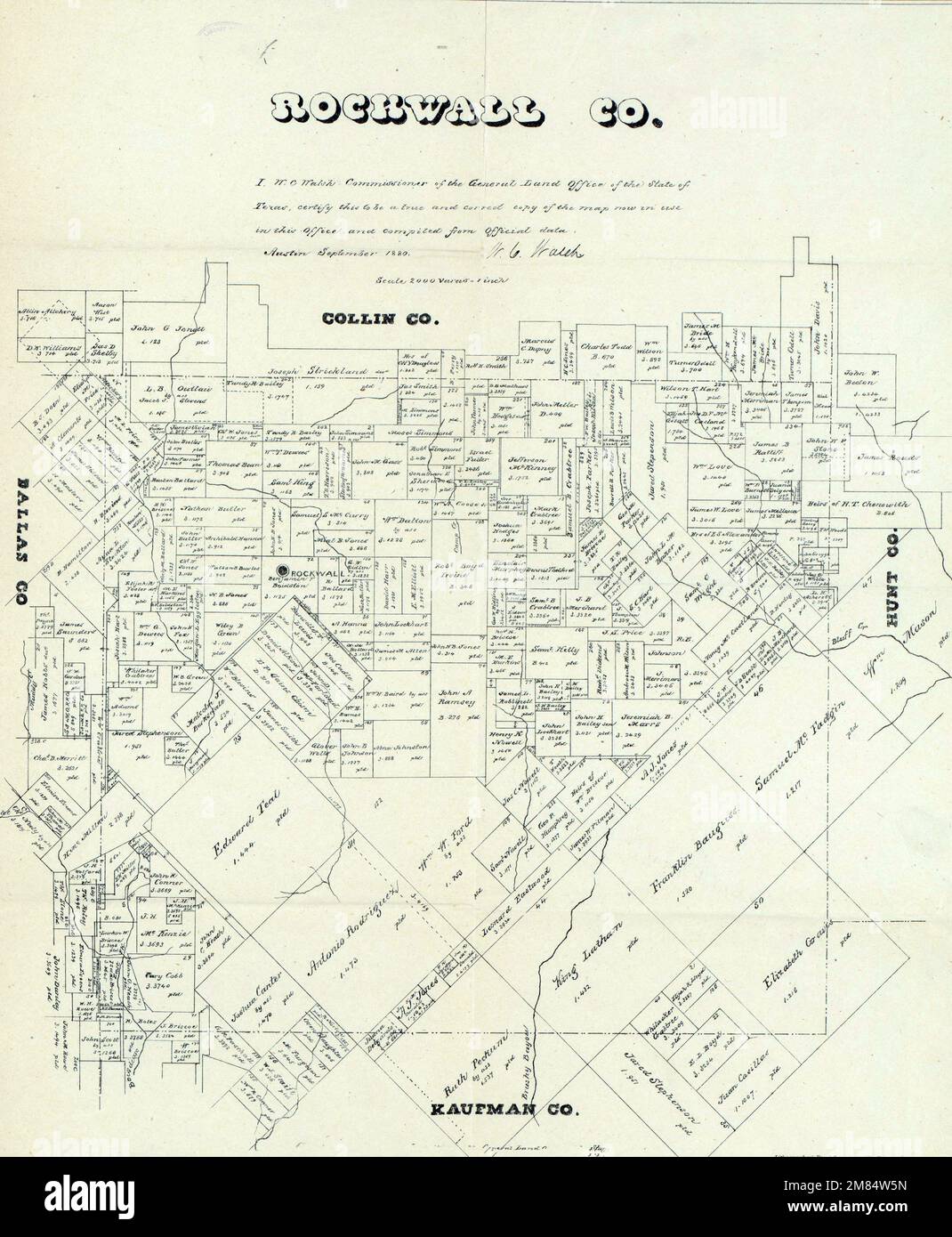 A 17th to 19th century vintage map of Rockwall County of the state of ...