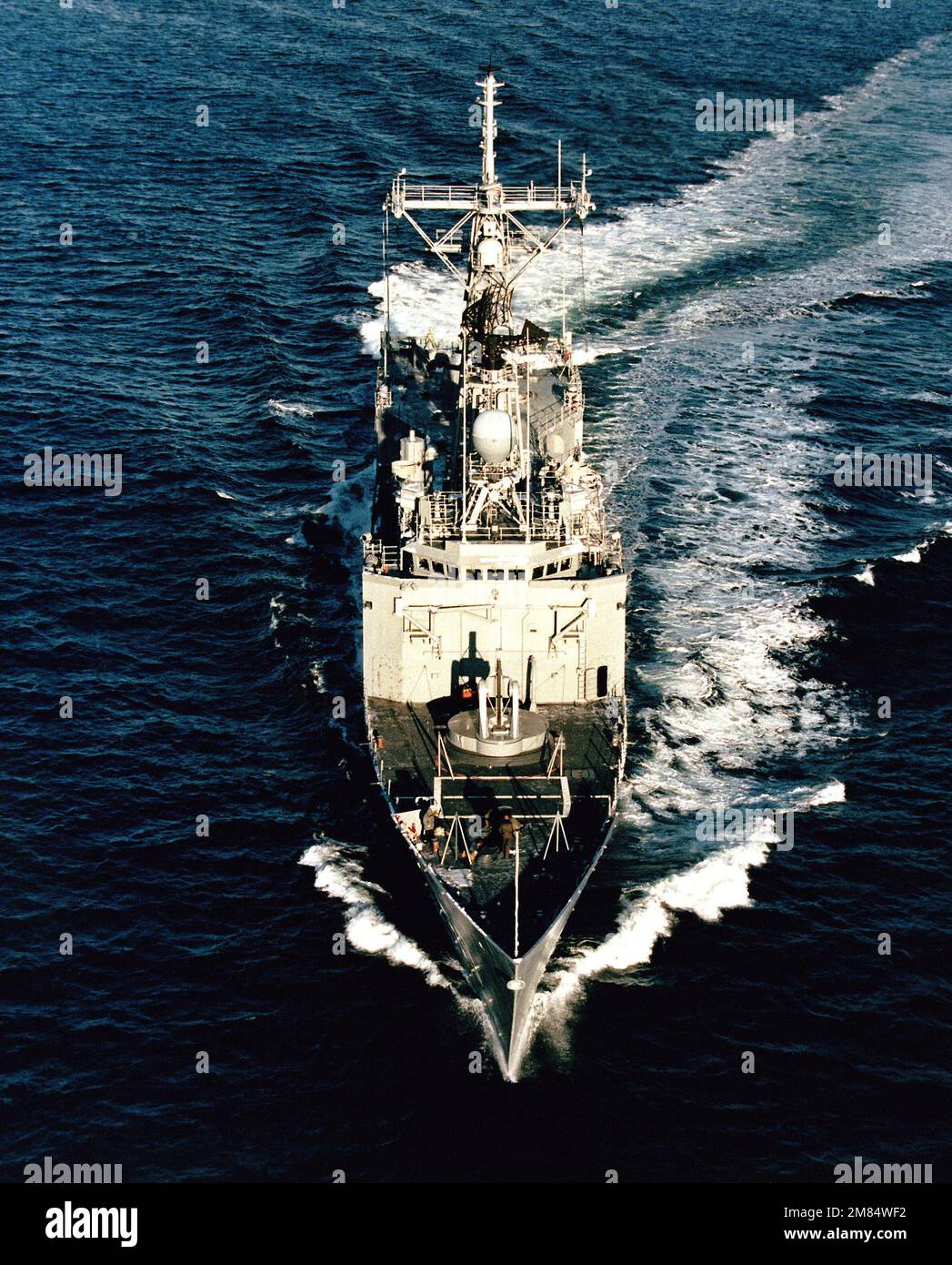 An elevated bow view of the guided missile frigate USS SAMUEL B ...