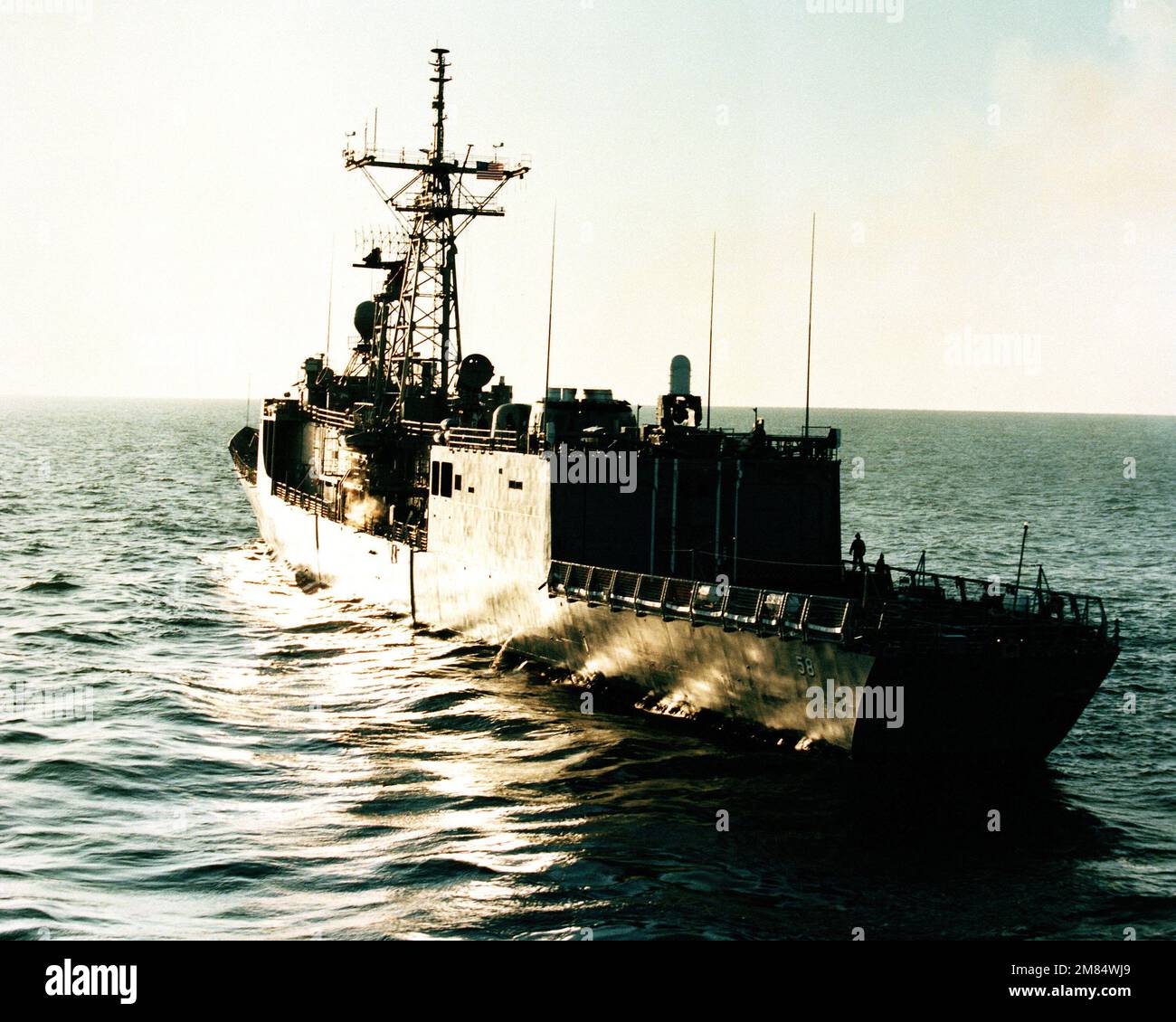 A port quarter view of the guided missile frigate USS SAMUEL B. ROBERTS ...