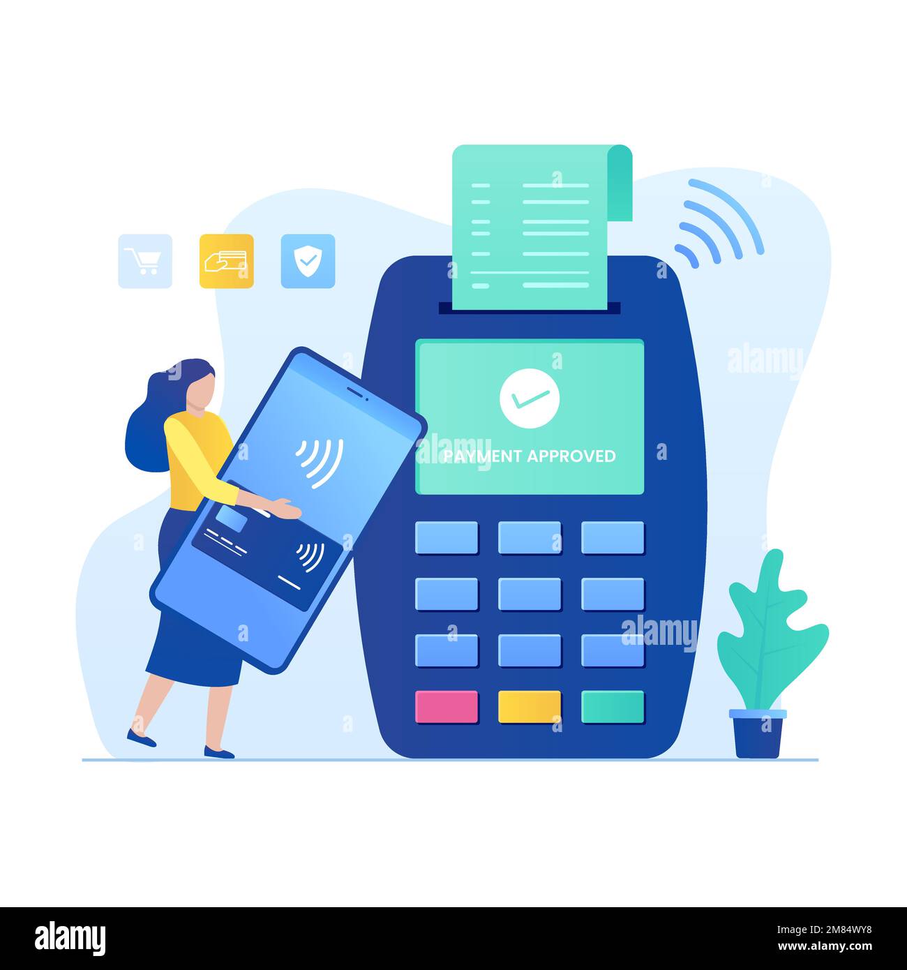 Woman paying with nfc Stock Vector Images - Alamy