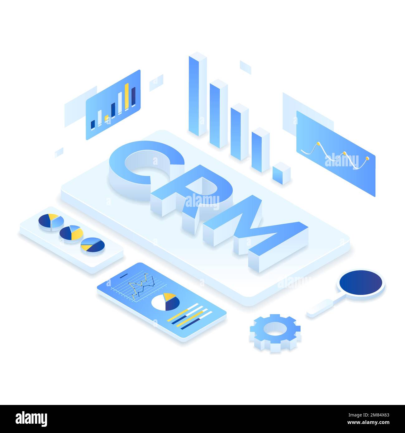 CRM solution isometric illustration concept. Illustration for websites ...