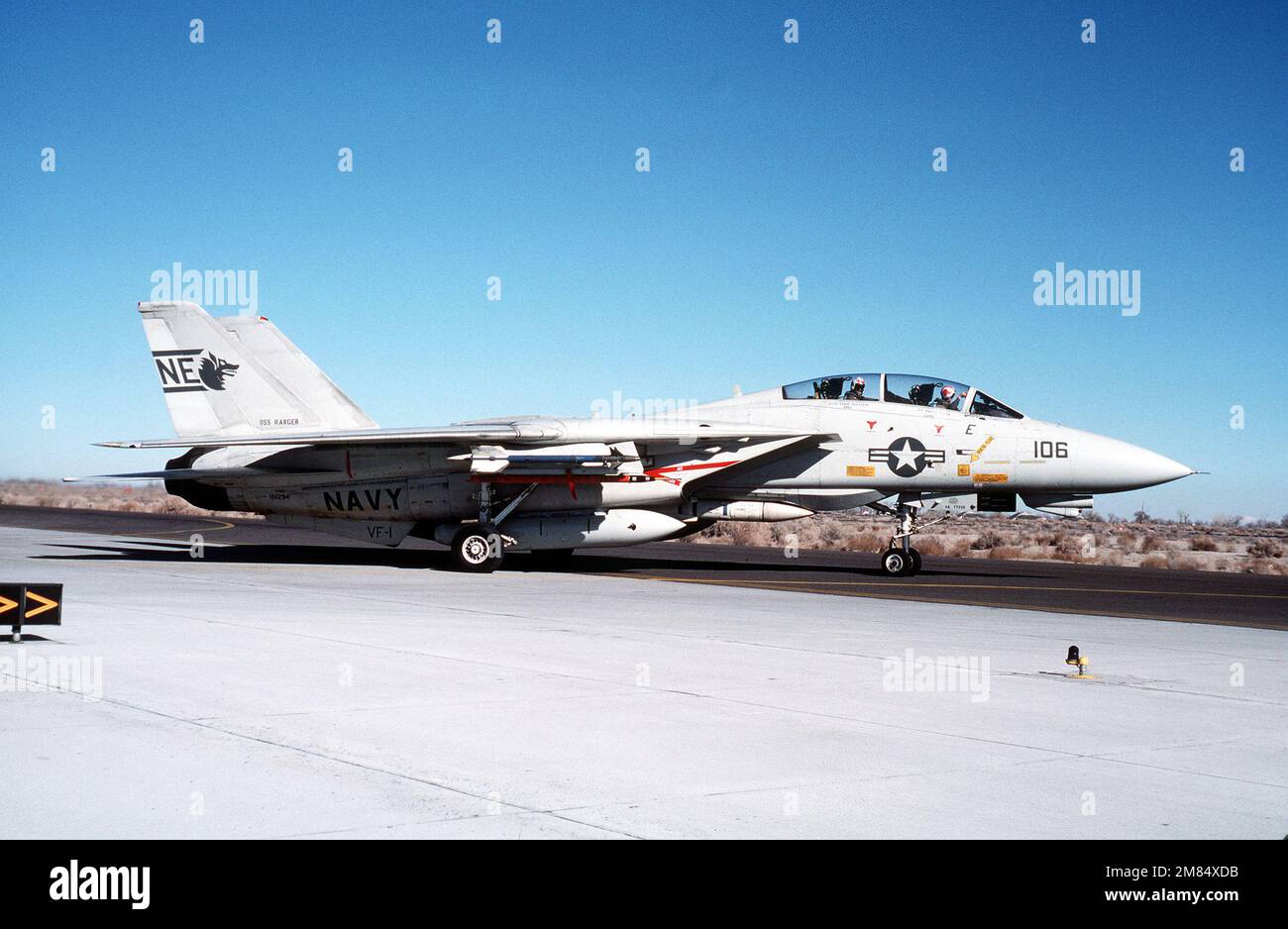 A right side view of a Fighter Squadron 1 (VF-1) F-14A Tomcat aircraft ...