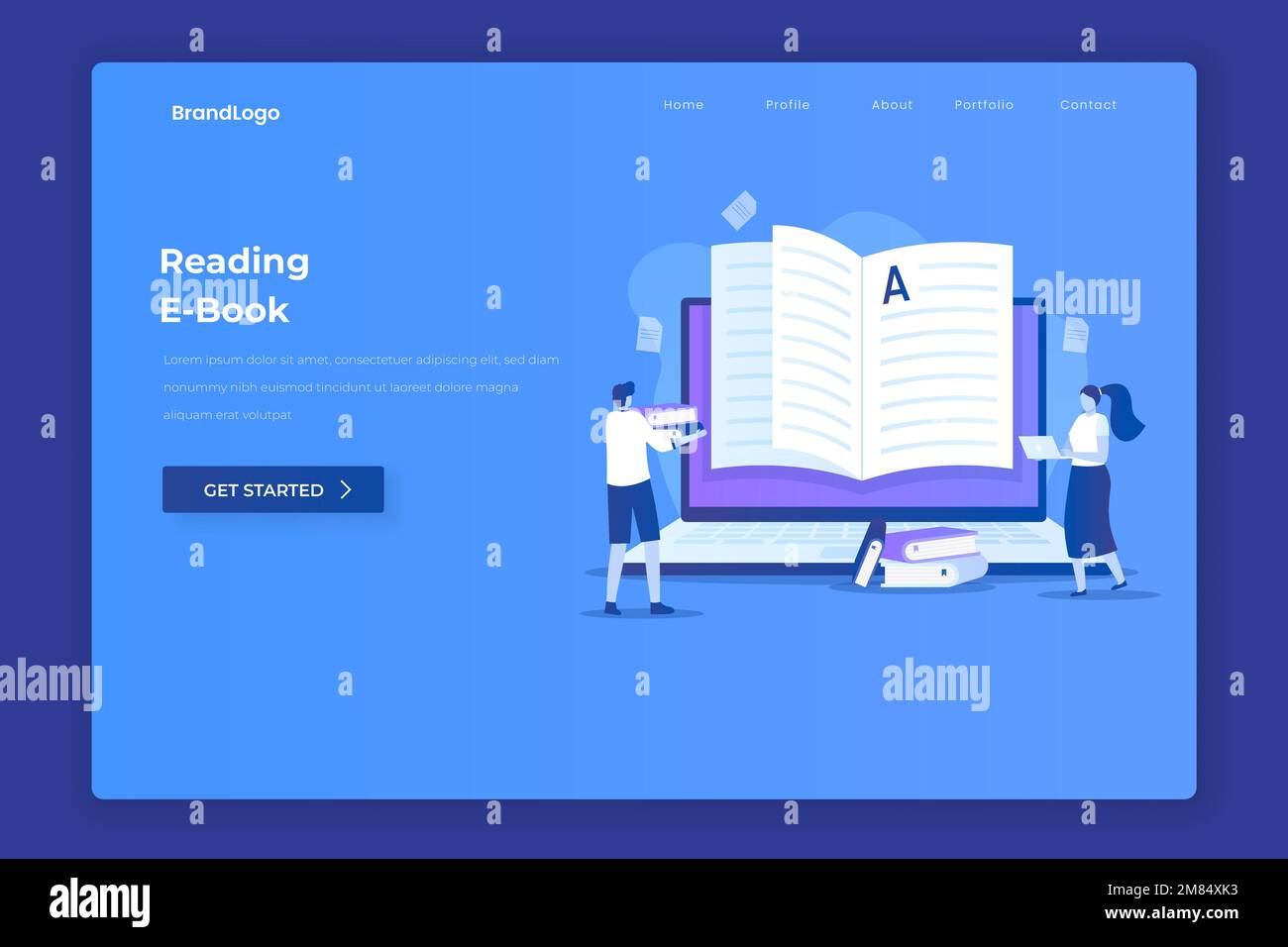 Ebook reading illustration concept. Illustration for websites, landing ...