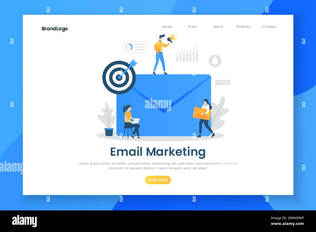 Landing page template of email marketing. Illustration for websites ...