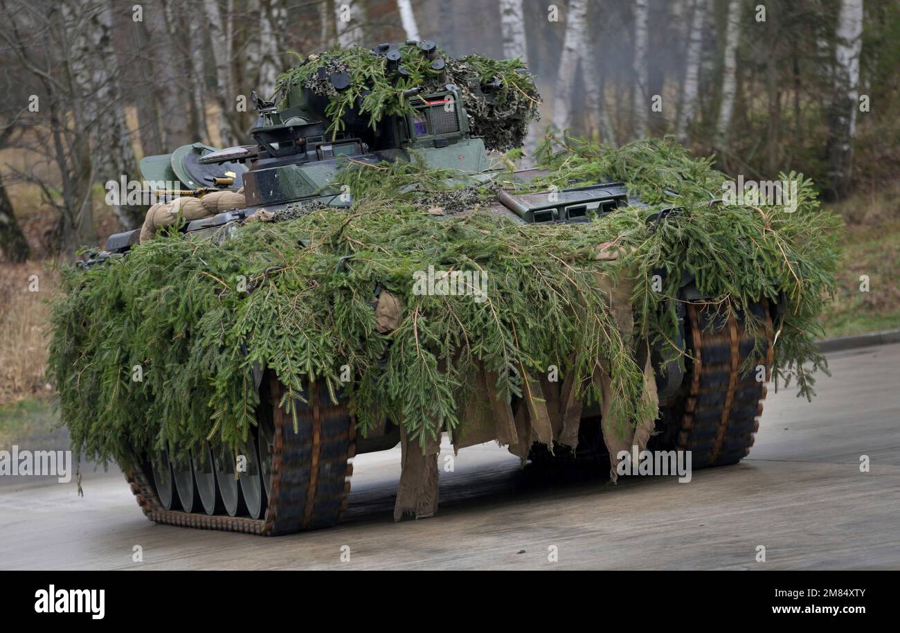 A Marder armored personnel carrier drives during a presentation at the ...