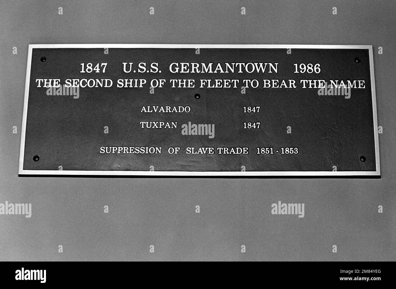 The ship's historical data plaque aboard the dock landing ship USS ...