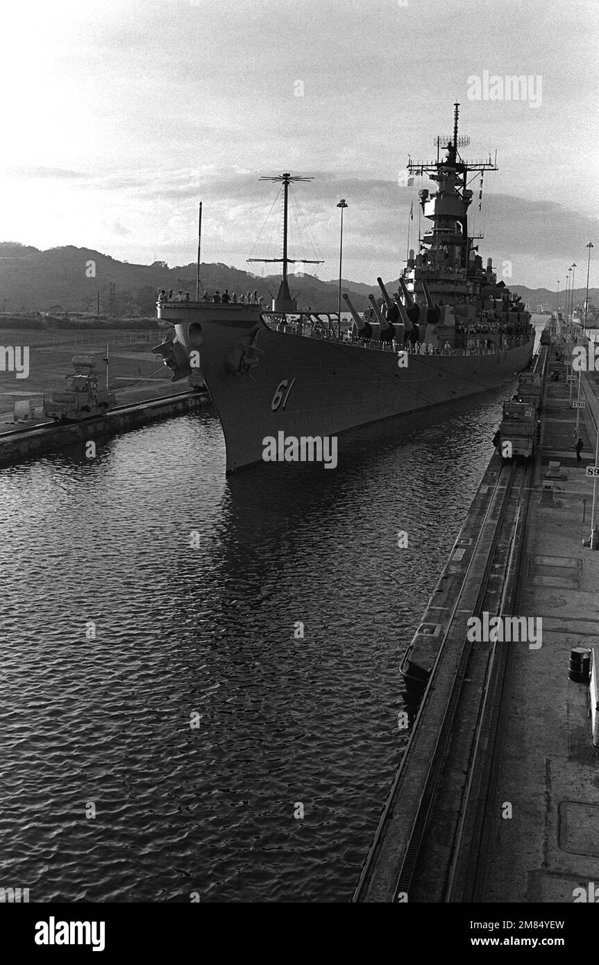 A Port Bow View Of The Battleship Uss Iowa Bb 61 Passing Through The Pedro Miguel Locks Of The