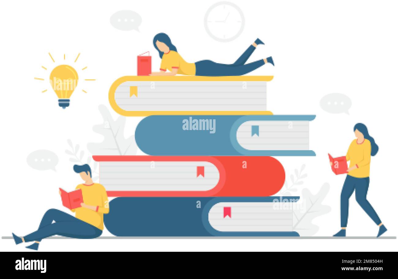 Illustration of people reading a book. Illustration for websites ...