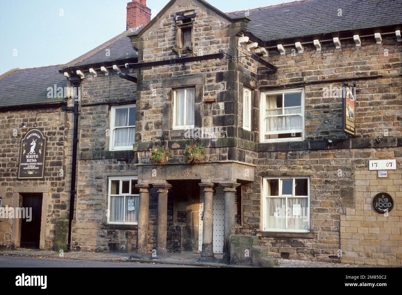 The White Bull pub, featuring Roman columns, in 1985, Ribchester ...