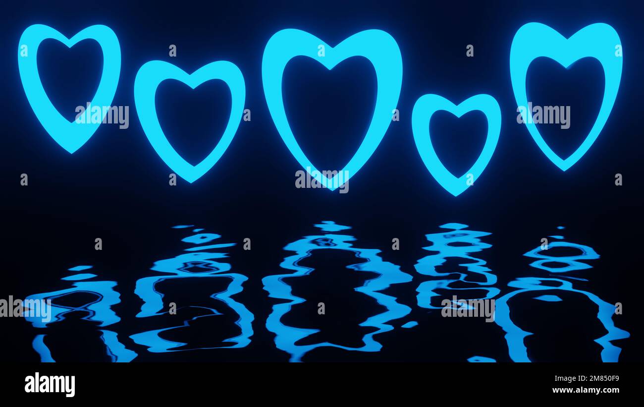 Blue Hearts with Reflection Background. Valentine's Day Concept Stock ...