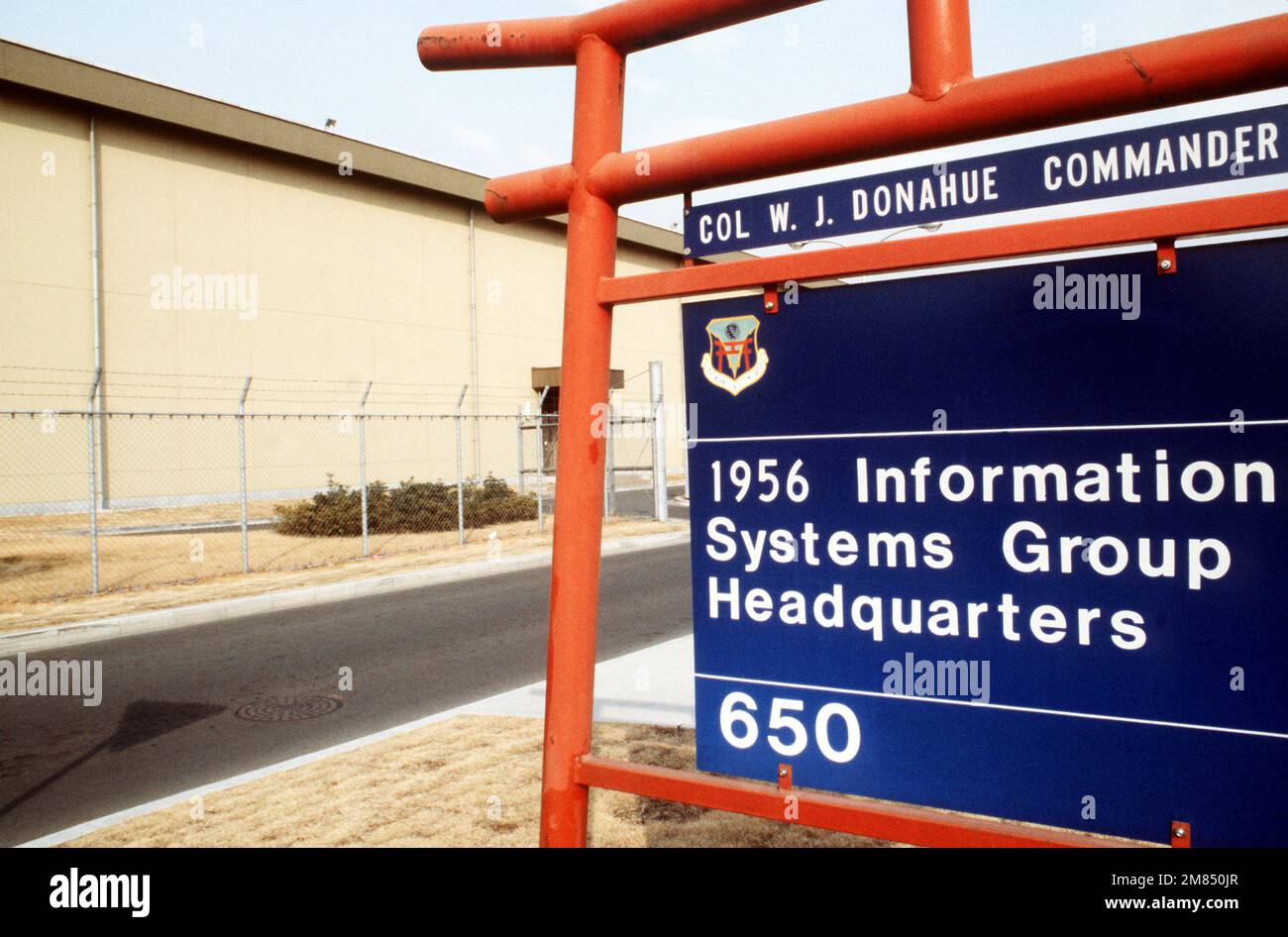 A sign marks the entrance to the 1956th Information Systems Group ...