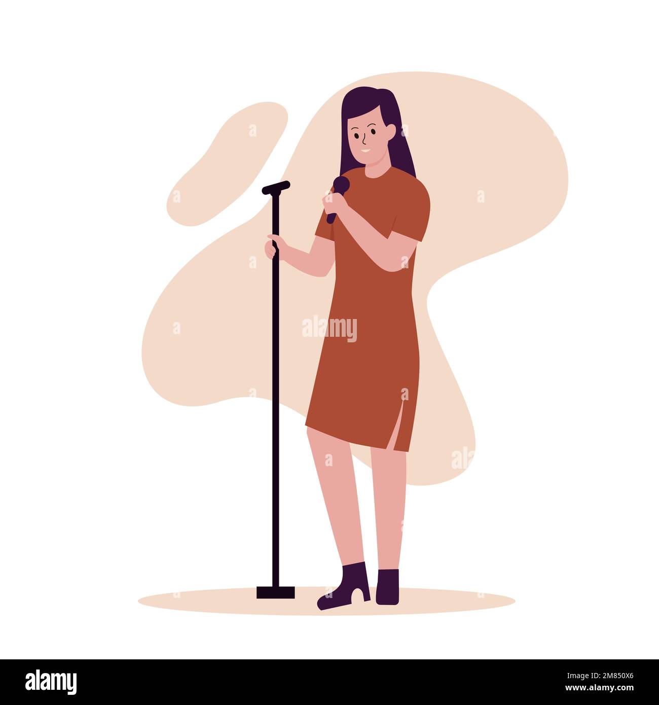 Flat design of women singers sing songs into the microphone ...