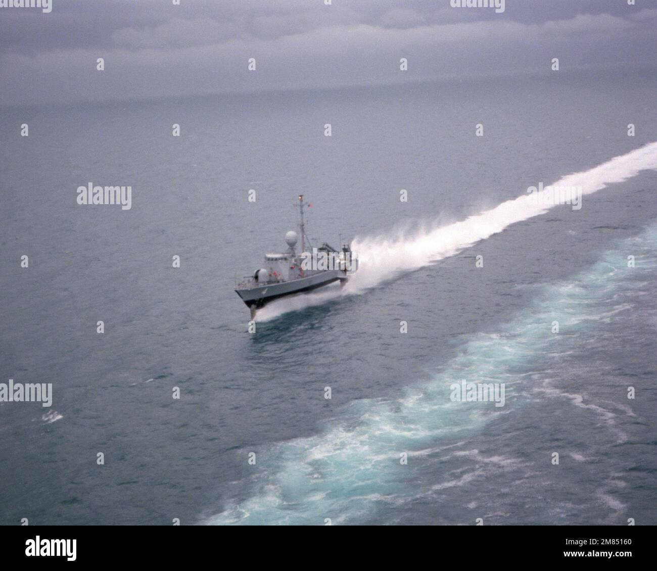 An aerial port bow view of the patrol combatant-missile (hydrofoil) USS ...