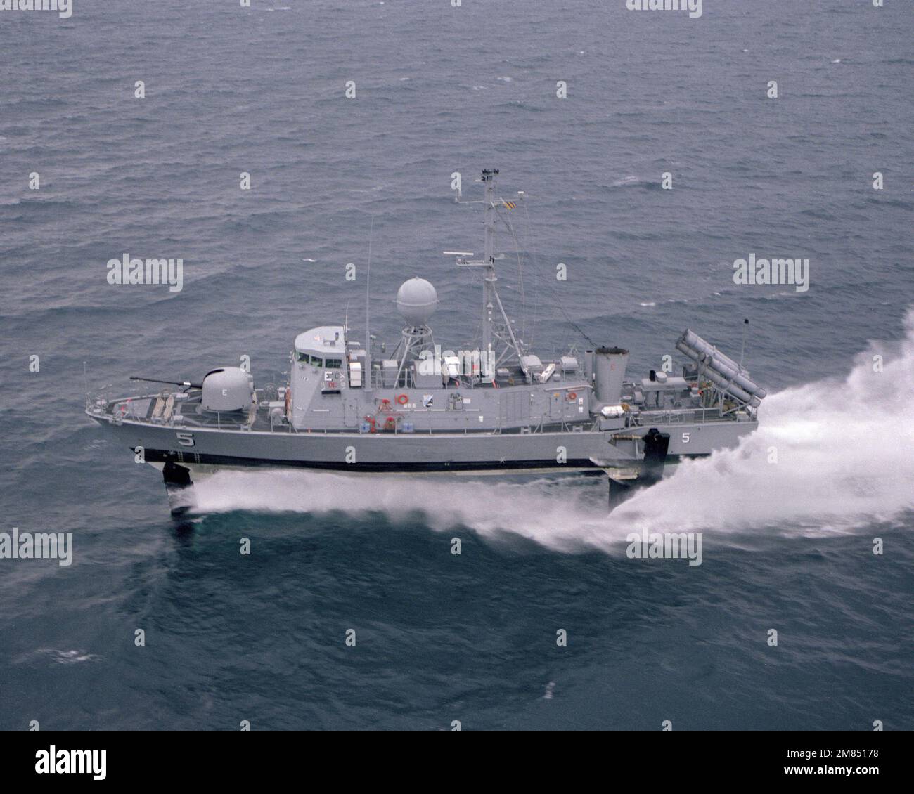 An aerial port beam view of the patrol combatant-missile (hydrofoil ...