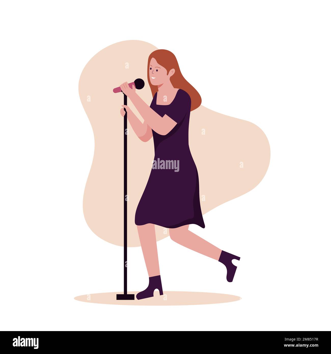 Flat design of women singers sing songs into the microphone ...