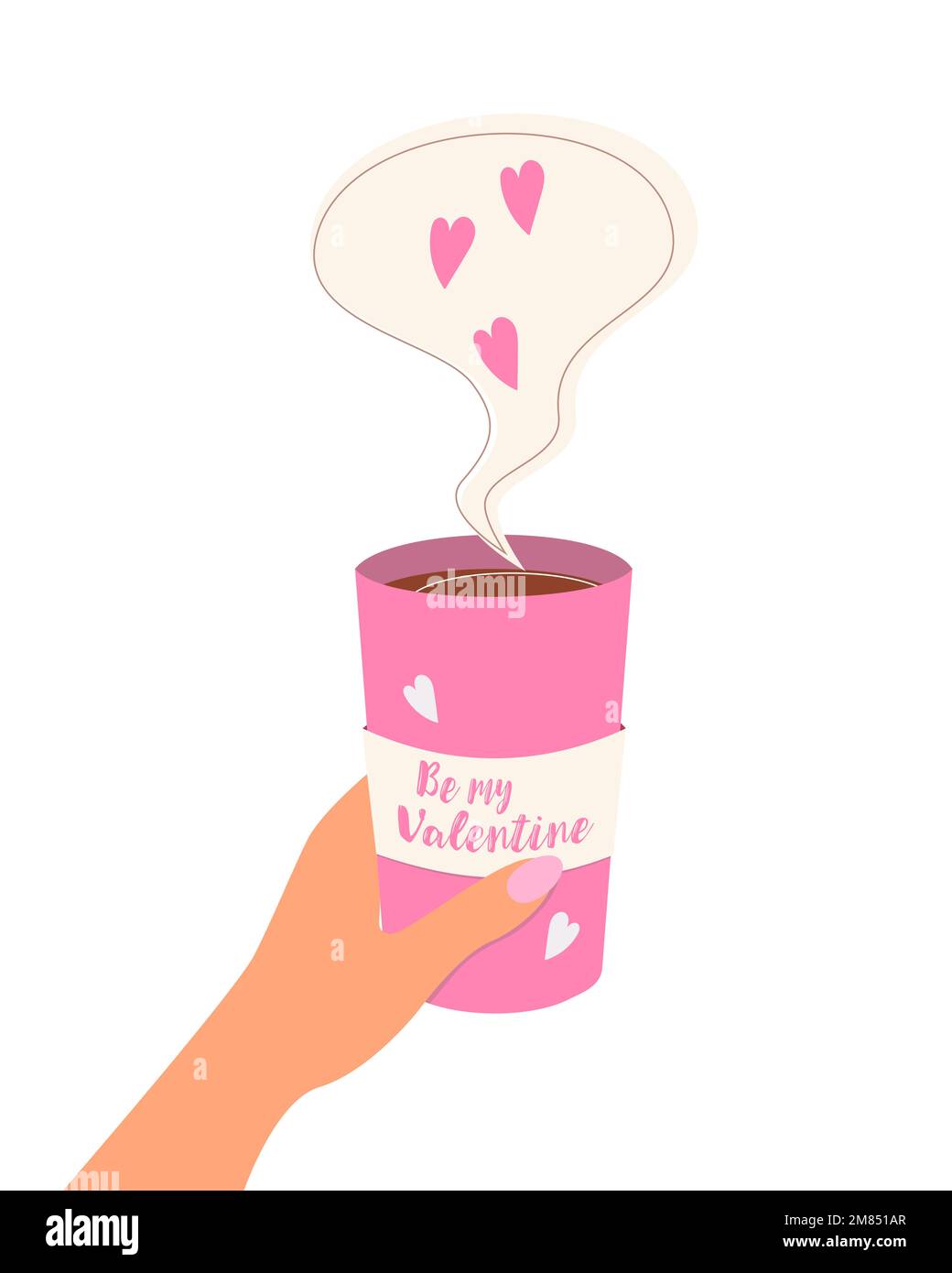 Be my Valentine, pink cup coffee with inscription and heart. Vector ...