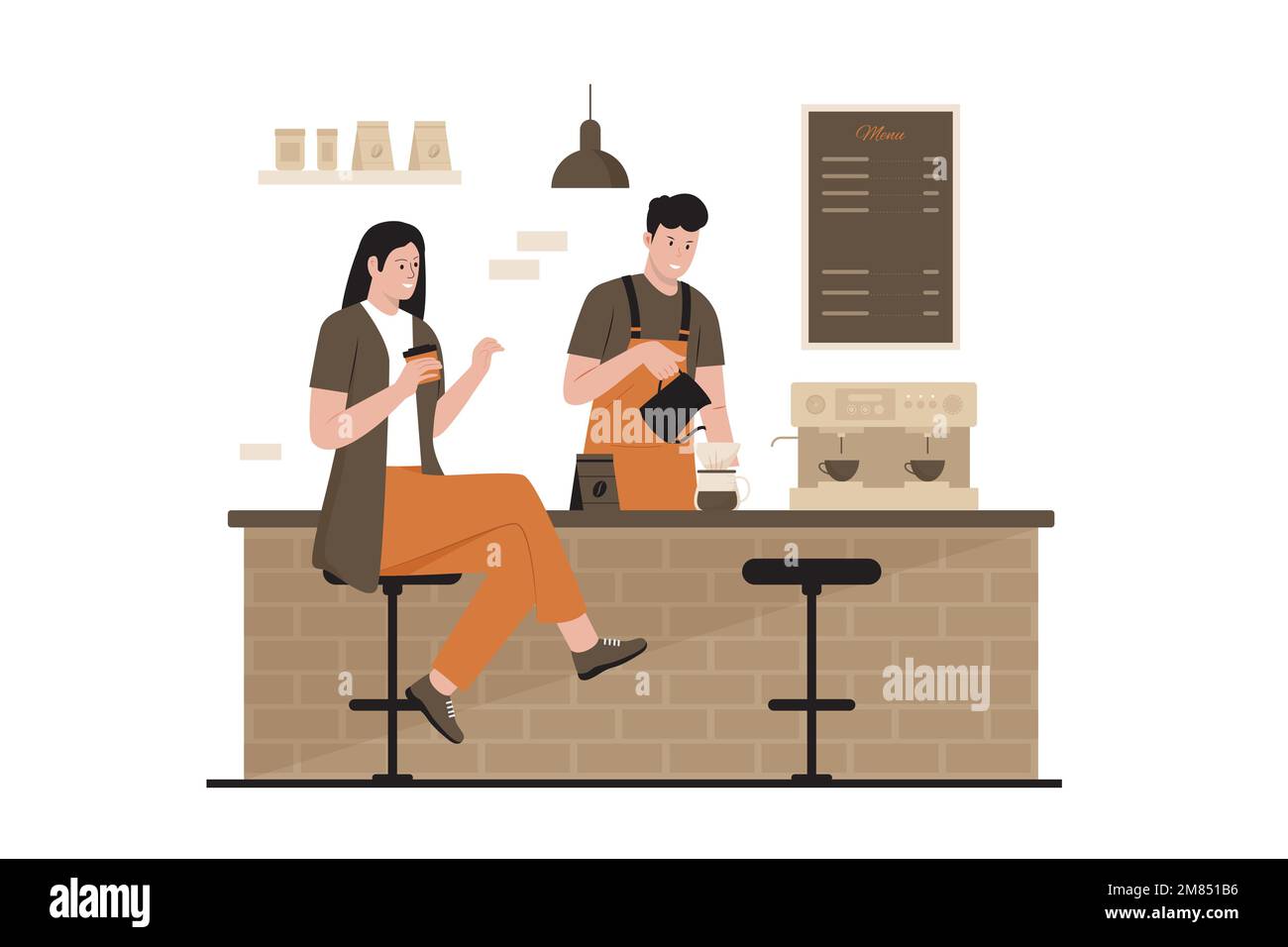 Vector illustration of barista making coffee. Illustration for website ...