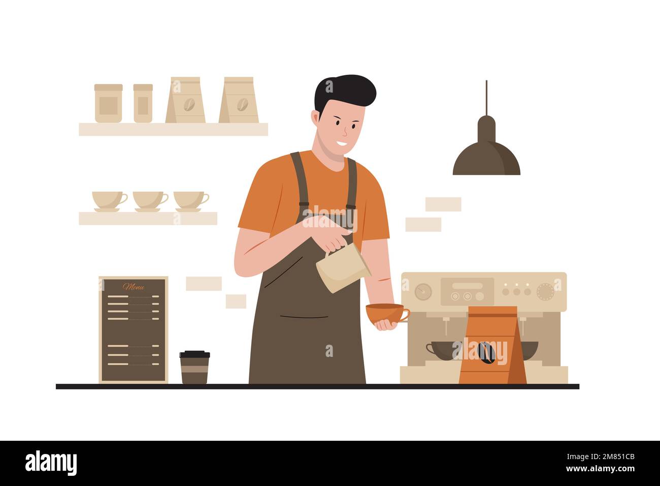 Vector illustration of barista making coffee. Illustration for website ...