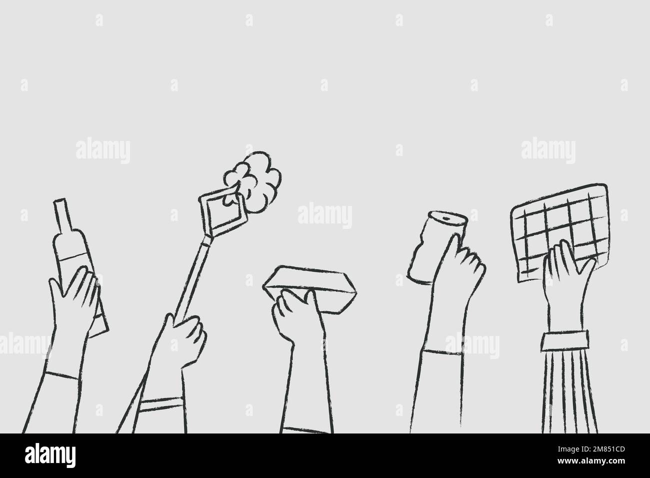 Recycle doodle vector hands holding trashes, eco-friendly concept Stock ...