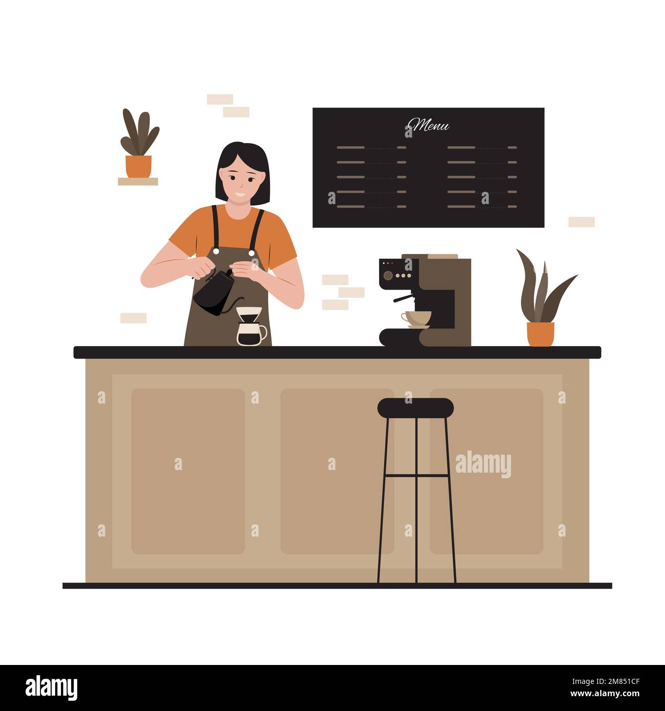 Vector illustration of barista making coffee. Illustration for website ...