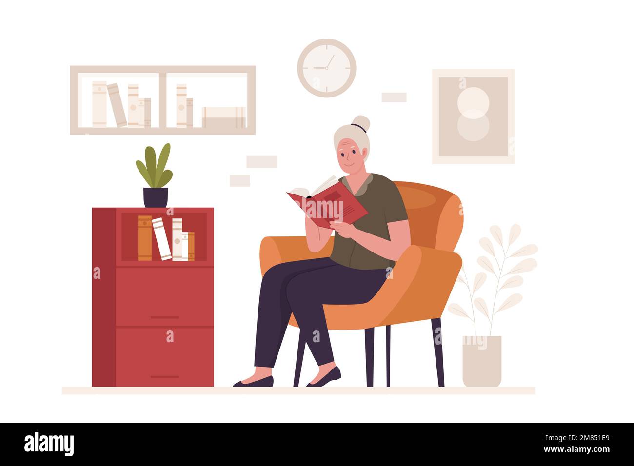 Granny reading a book on the couch. Illustrations for websites, landing ... Granny reading a book on the couch. Illustrations for websites, landing ...