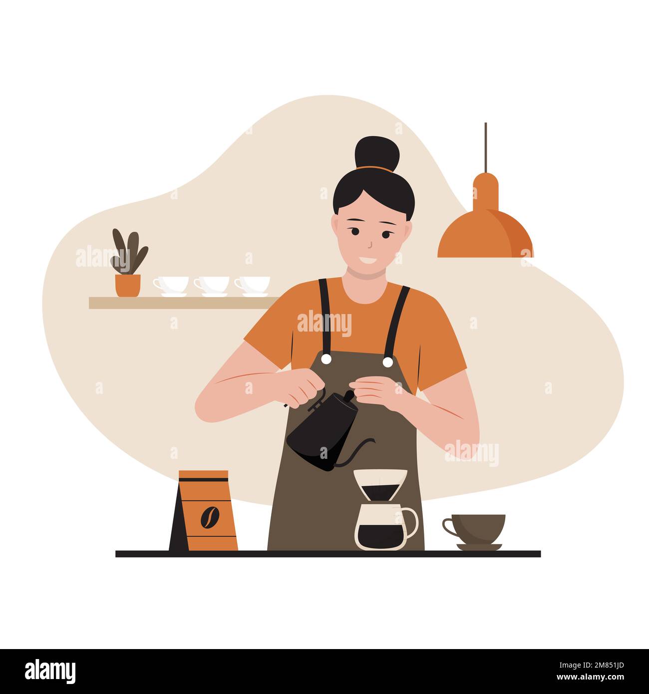 Vector illustration of barista making coffee. Illustration for website ...