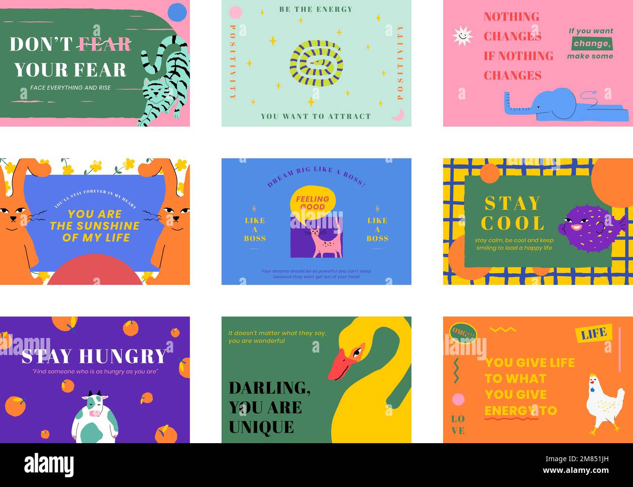 Motivational quote template vector banners with cute animal ...