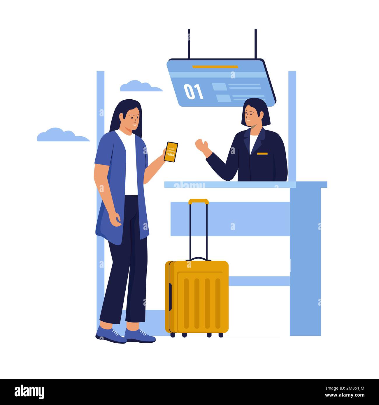 Registration in airport terminal passengers illustration concept ...