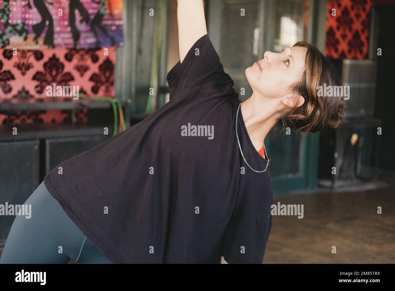 Close-up photo of young adult woman yogi and new teacher doing a ...