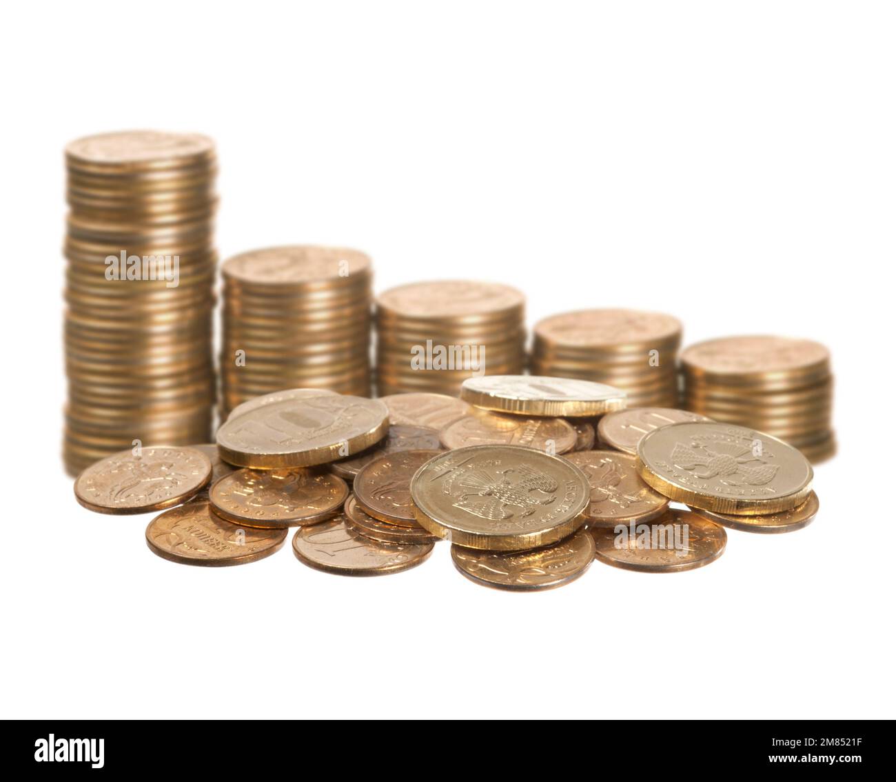 A stack of coins isolated on white Stock Photo - Alamy