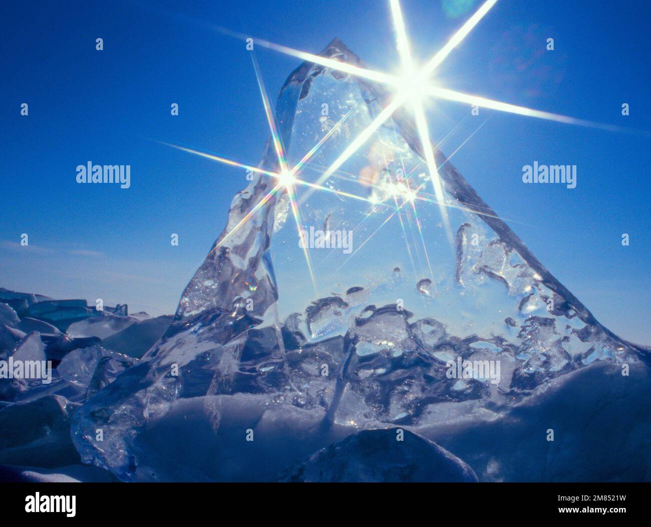 Lake Baikal iced in winter. Scanned slide film. Slight film grain is ...