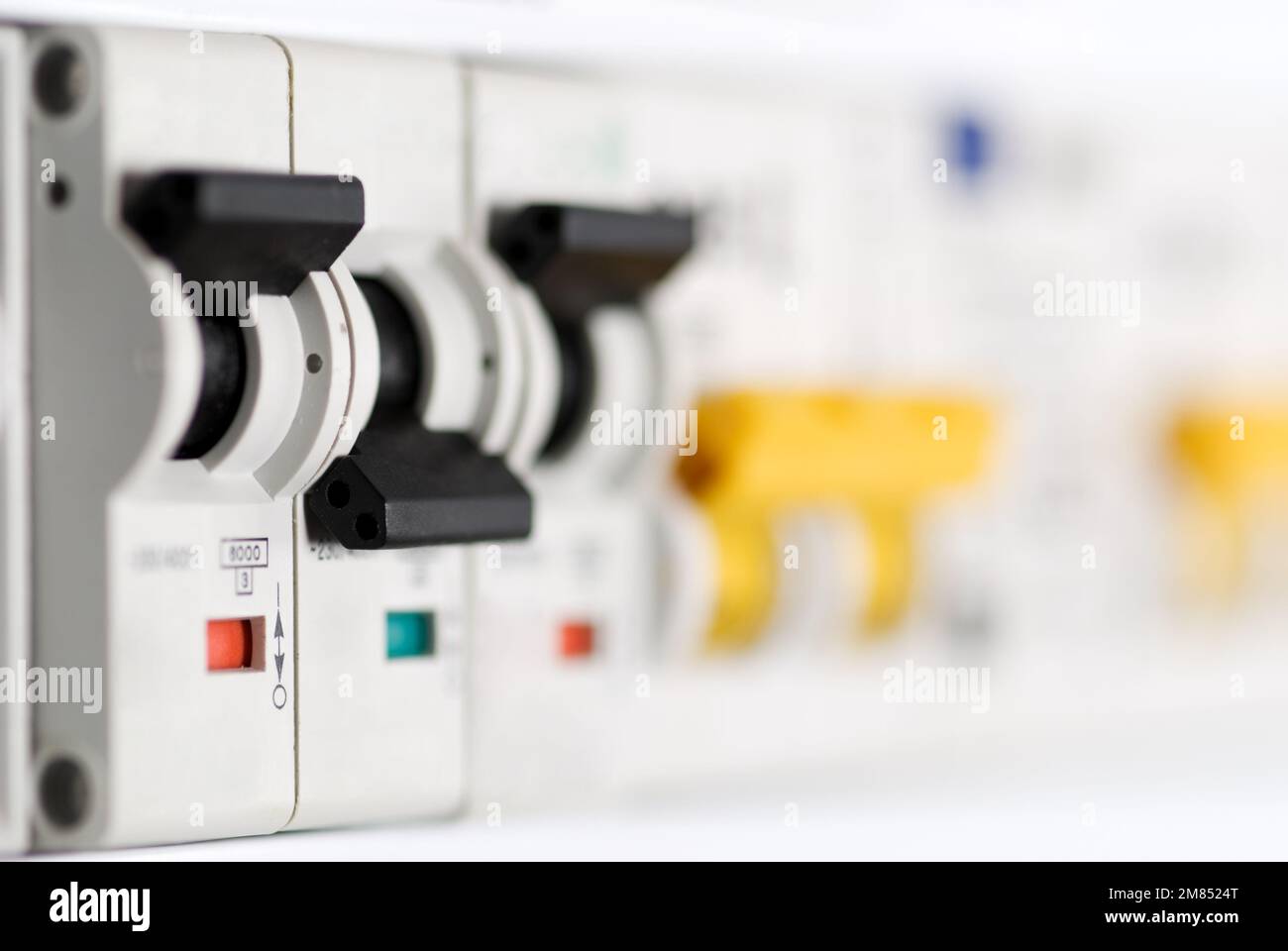 Automatic circuit breakers in a fuse board Stock Photo - Alamy