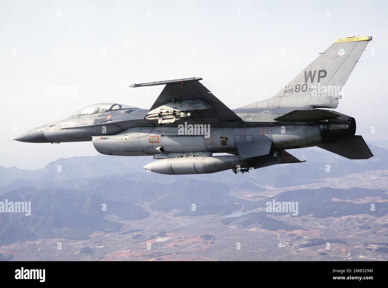 An air-to-air left underside view of an 80th Tactical Fighter Squadron ...
